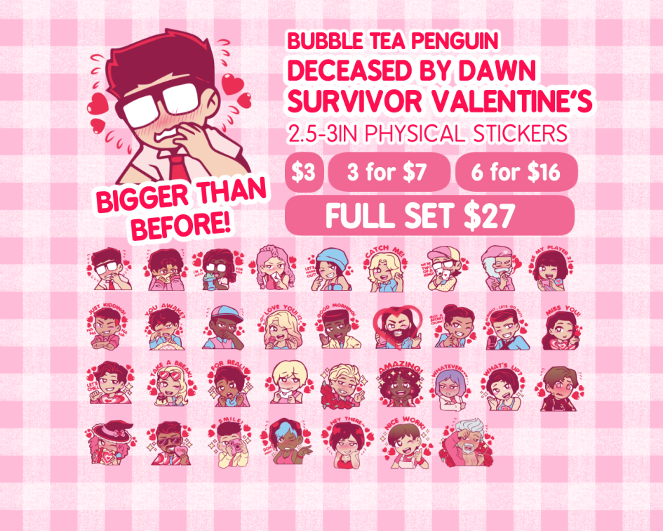 [CLEARANCE] DBD VDAY 2.5IN STICKERS: SURVIVORS – Boba Penguin Shop